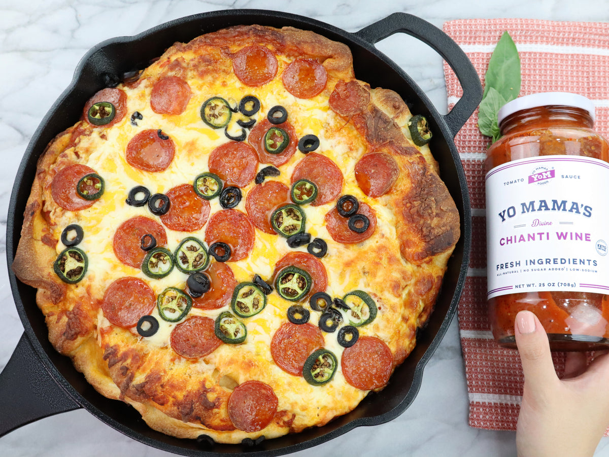 Chianti Wine Deep Dish Skillet Pizza – Yo Mama's Foods