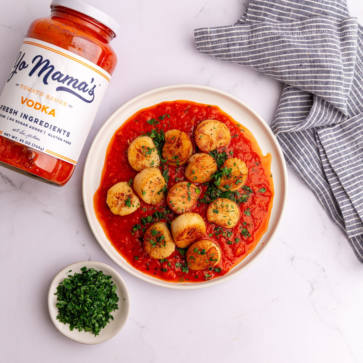 Seared Scallops & Vodka Sauce – Yo Mama's Foods